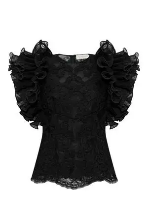 Zimmermann Ruffled Lace Top - Black