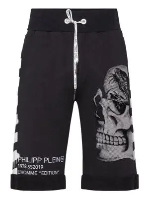Philipp Plein Skull Graphic Drawstring Shorts - Black