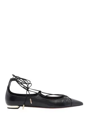 AQUAZZURA Gabi Pointed Toe Lace-up Flats - Black