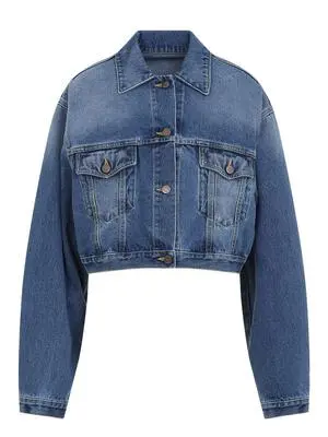 Prada Cropped Denim Jacket With Logo Patch - Light Blue