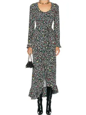 Rabanne Floral Print Long-sleeve Maxi Dress - Black
