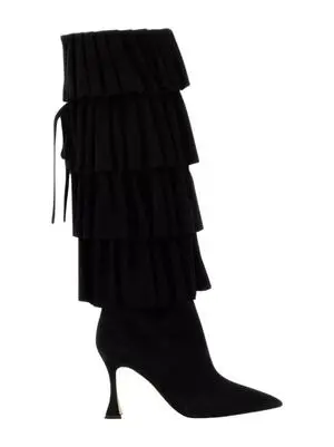 Manolo Blahnik Ruffled Tiered Stiletto Boots - Black