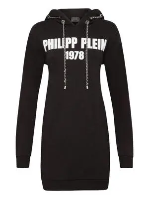 Philipp Plein Hooded Sweater Dress With Chain Detail - Black