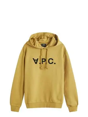 A.p.c. Logo-flocked Cotton Hoodie - Tobacco Color/green