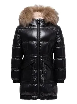 Moncler Aruna Hooded Down Jacket With Fur Trim - Black