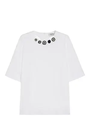 Max Mara Cotton Poplin Blouse With Detachable Embroidery - Optical White