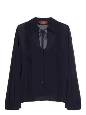Max Mara Long-sleeve Tie Neck Top - Midnight Blue