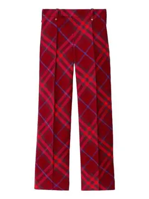 Burberry Checked Pleated Straight-leg Trousers - Red