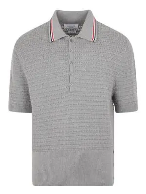 Thom Browne Rwb Stripe Polo Shirt - Light Gray