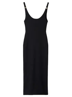 Miu Miu Sleeveless Ribbed-knit Midi Dress With Logo Detail - Black
