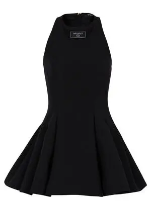 Balmain Flared Pleated Grain De Poudre Dress - Black