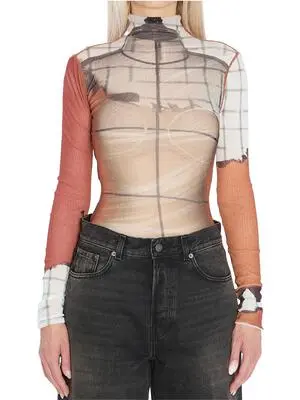 JEAN PAUL GAULTIER Printed Long Sleeve Bodysuit - Black