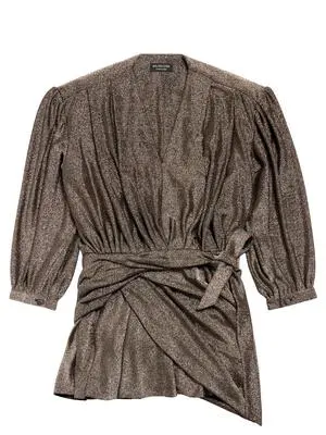 Balenciaga V-neck Draped Long-sleeve Mini Dress - Brown