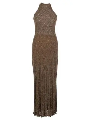 TWINSET Pointelle Knit Maxi Dress With Metallic Threads - Brown