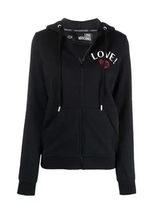 Moschino Print Zipped Hoodie - Black