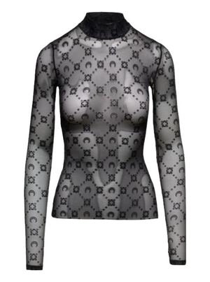 MARINE SERRE Second Skin Semi-sheer Long Sleeve Top - Gray