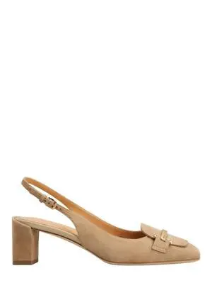TOD'S Slingback Pumps With Metal Bar Detail - Beige