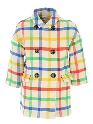 Burberry Double-breasted Plaid Coat - Nude