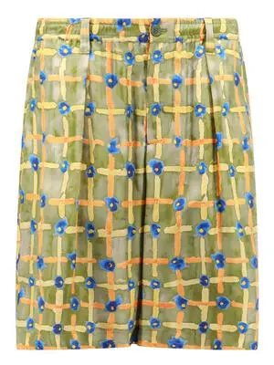 Marni Abstract Print Pleated Bermuda Shorts - Blue