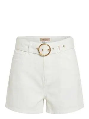 TWINSET Belted Denim Shorts - White