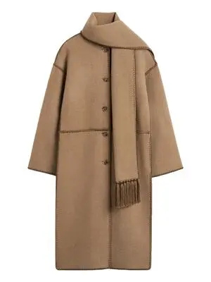 TOTEME Fringe Detailed Long Sleeved Scarf Coat - Camel