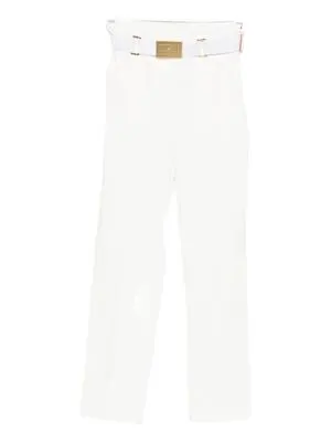 Elisabetta Franchi Slim Fit Stretch Belted Trousers - White