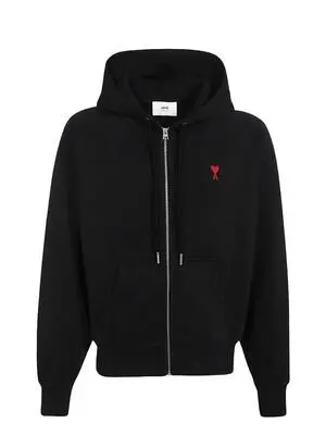 Ami De Coeur Logo Embroidered Zip-up Hoodie - Black