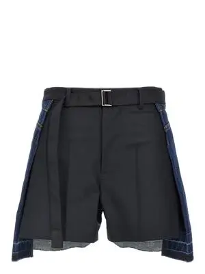 Sacai Belted Waist Wide Leg Shorts - Blue