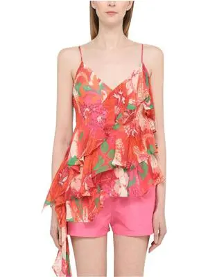 MSGM Asymmetrical Floral Ruffled Blouse - Nude