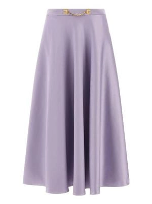 Elisabetta Franchi Elisabetta Franchi Duchess Satin Midi Skirt With Logo Chain Detail Lavender