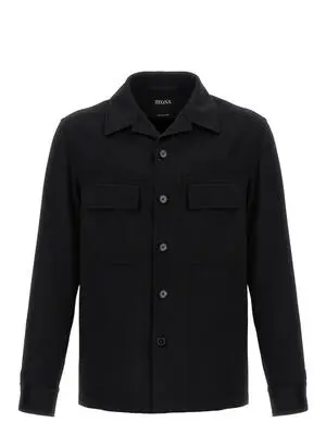 Zegna Cashmere Pocket-detail Overshirt - Black