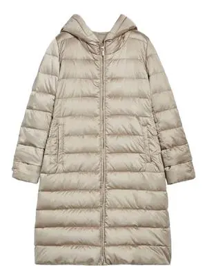 Max Mara Double-sided Waterproof Satin Down Coat With Hood And Belt - Gray