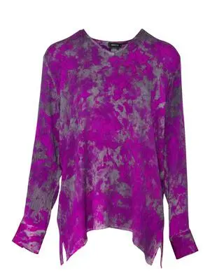 Avant Toi Printed V-neck Long Sleeve Top - Purple