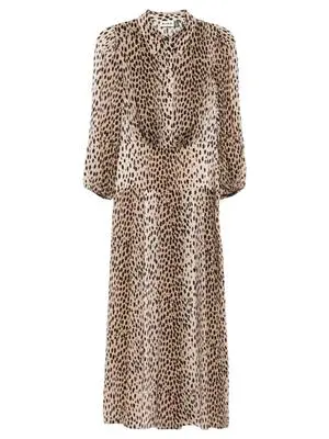 Rixo Izzy Leopard Print Shirt Dress - Nude