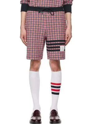 Thom Browne Check Jacquard Sweatshorts With Rope Belt And Four Bar Detail - Multicolor