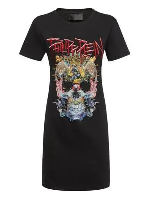 Philipp Plein Embellished Skull Graphic T-shirt Dress - Black