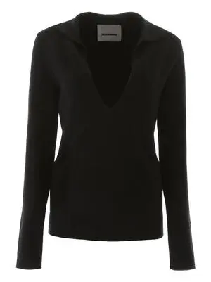 JIL SANDER V-neck Knitted Pullover - Black