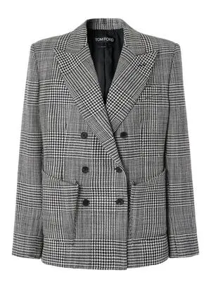 TOM FORD Tom Ford Double-Breasted Plaid Suit Jacket Gray