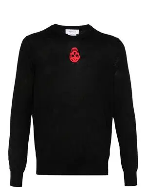 Alexander McQueen Skull Embroidered Knitted Jumper - Black