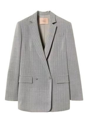 TWINSET Double-breasted Pinstriped Blazer - Light Gray