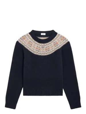 Celine Triomphe Fair Isle Wool Crewneck Sweater - Black