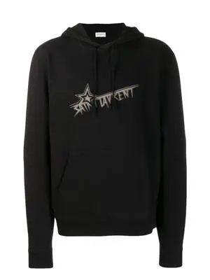 Saint Laurent Star Logo Print Hoodie - Black
