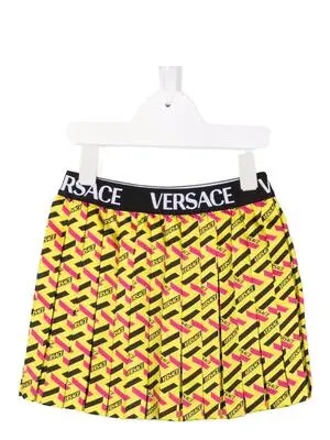 Versace Pleated Geometric Print Skirt - Yellow