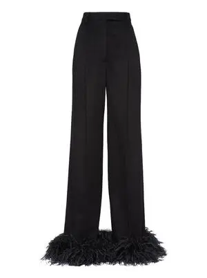 Prada Feather-trimmed Wide-leg Trousers - Black
