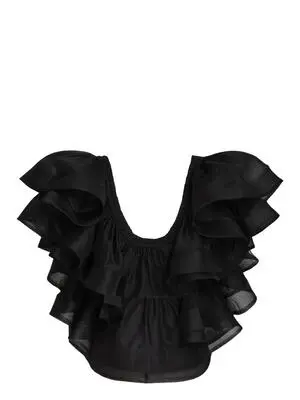 Zimmermann Ruffled Scoop-neck Crop Top - Black