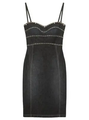 Versace Embellished Denim Fitted Midi Dress - Black