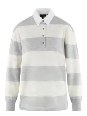 Theory Long Sleeve Striped Polo Top - Gray