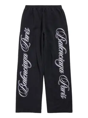 Balenciaga Baggy Cursive Logo Wide-leg Pants - Black