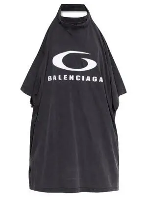 Balenciaga Printed Halterneck T-shirt Dress - Black