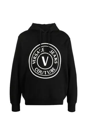Versace Logo Printed Drawstring Hoodie - Black